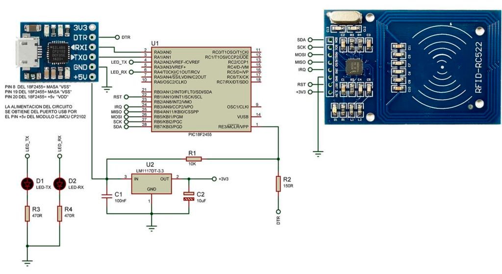 Lector de tarjetas RFID con PIC18F2455 y lector RC522